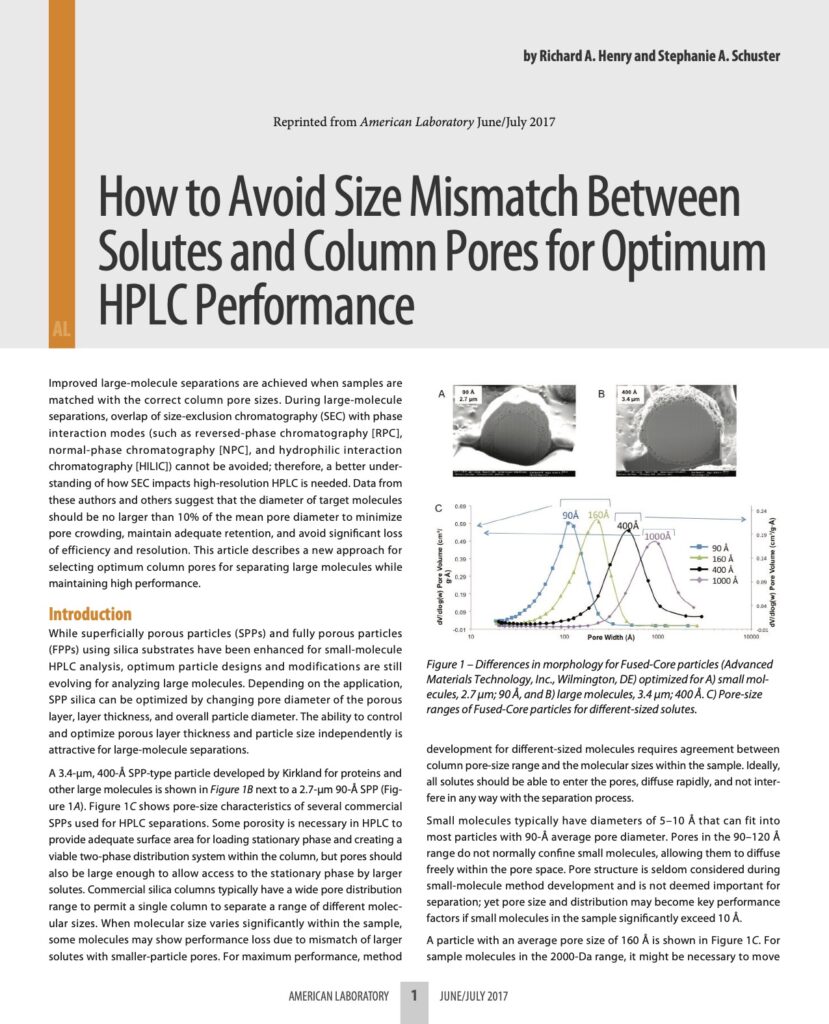 How to Avoid Mismatch Between Solutes and Column Pores for Optimum HPLC ...
